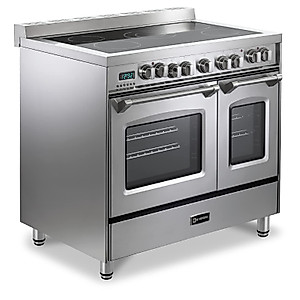 Verona Prestige Series VPFSEE365DSS 36 Inch All Electric Freestanding Range Double Oven Convection, 5 Burners Dual Center Element Chrome Knobs and Handle Stainless Steel