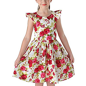 Floral Infant Backless Spring Summer Girls Sundress Clothes,D9#1,5-6 Years(130)