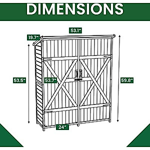 Hanover Outdoor Durable Double Door Wooden Shed for Tools and Garden Supplies with Shelf and Locking Latch, 36 Cu.Ft. Capacity (4.4' x 5' x 1.6'), Outdoor Storage for Backyard with Waterproof Roof