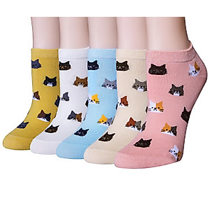 Justay 5 Pairs Womens Cute Cat Socks Novelty Funny Cat Claw Socks Animal Fun Ankle Socks