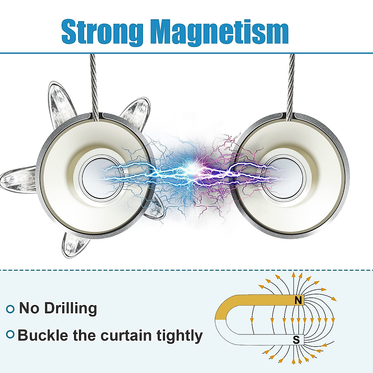 KOLAKO Curtain Tiebacks, Magnetic Curtain Holdbacks Silver Crystal Drapery Magnet Pearl Decorative Modern Curtain Buckle Starfish Metal Curtain Holders No Drill, Ties Backs for Curtains 4 Pack