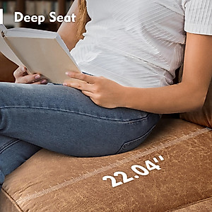 ALTRIGUS 3 Seater Couch with Luxury Faux Leather,Mid Century Modern Sofa with Comfortable Deep Seat,Comfy Upholstery Couches with for Small Space Living Room Bedroom (Brown)