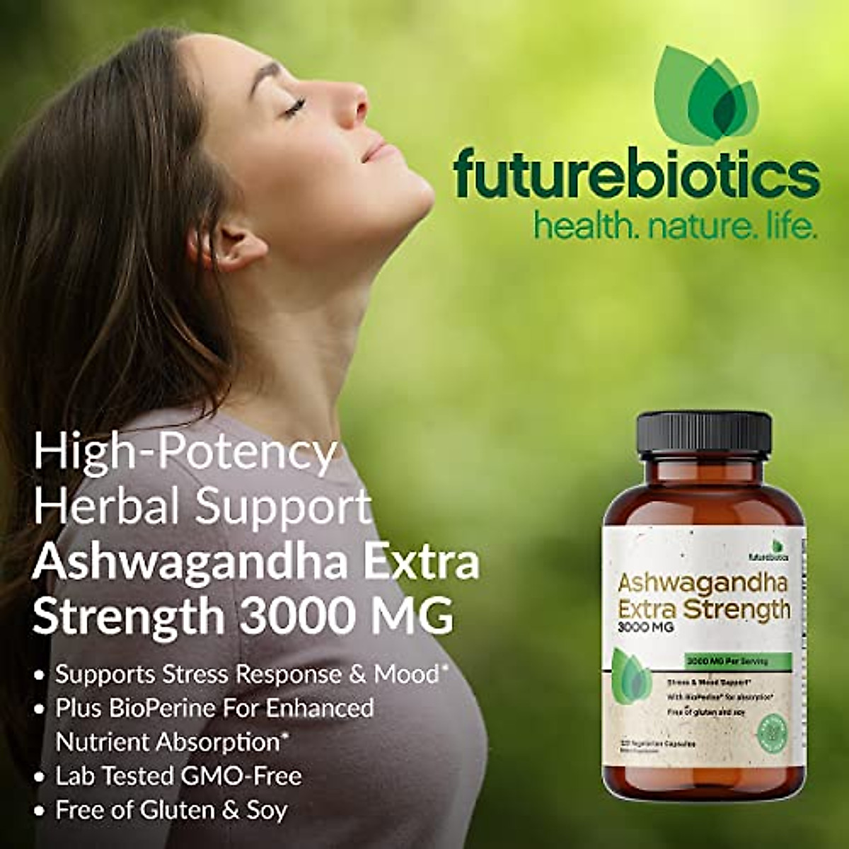 Futurebiotics Ashwagandha Capsules Extra Strength 3000mg - Stress Relief Formula, Natural Mood Support, Stress, Focus, and Energy Support Supplement, 120 Capsules