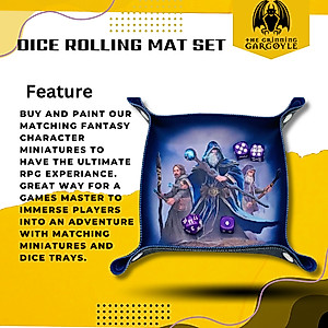 Grinning Gargoyle - 4X Fantasy RPG Character Dice Tray Set - Collapsible Dice Rolling Tray - Dice Trays for Polyhedral Die - DND Roleplaying Game Pads- Wizard Fighter Cleric Rogue - Portable Pad Gift