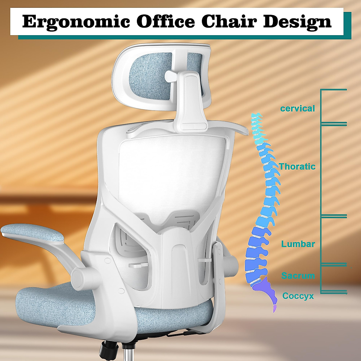 Ergonomic Office Chair, High Back Mesh Desk Chair with Thick Molded Foam Cushion, Coat Hanger, Adjustable Headrest, Lumbar Support, Tilt & Lock Function-Task Chair (Carolina Blue)