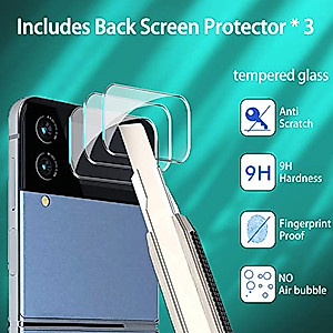 IMBZBK [9 in 1] for Samsung Galaxy Z Flip 4 5G Screen Protector, 3 Pack Inner Screen Flexible Film + 3 Pack Tempered Glass Back Screen Protector + 3 Pack Camera Protector accessories Case Friendly