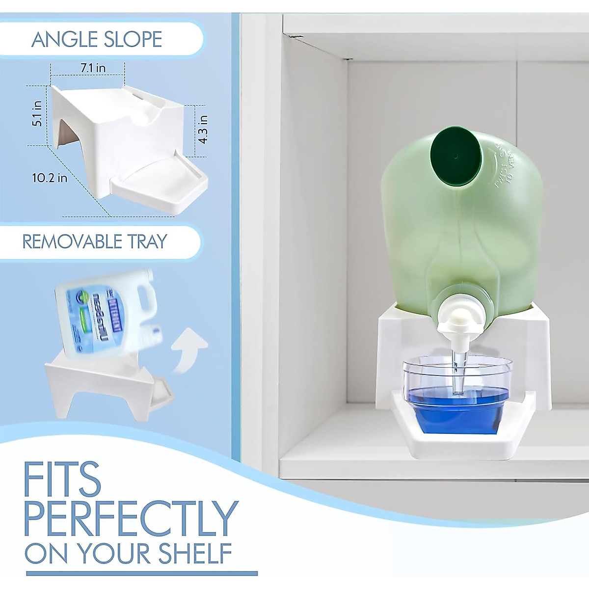 Skywin Laundry Detergent Holder Stand with Tray, Laundry Detergent Stand with Non-Slip Rubber Feet for Washing Area Organization, Easy Pour (White)
