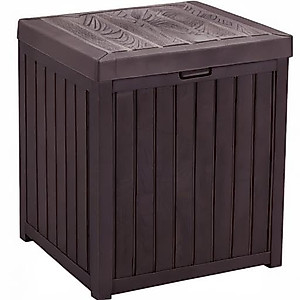 Volowoo 51Gallon Small Deck Box,Waterproof Plastic Lockable Indoor/Outdoor Storage Container and Seat for Patio Cushions and Gardening Tools,Store Items on Patio, Garage, Yard (Brown)