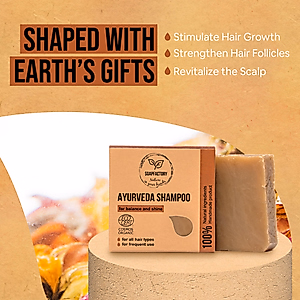 SoapFactory Ayurveda Solid Shampoo Bar with Castor Oil for Hair Growth, Ayurvedic Organic Hair Soap for Men and Women, 100% Natural, Vegan, 3 ounce