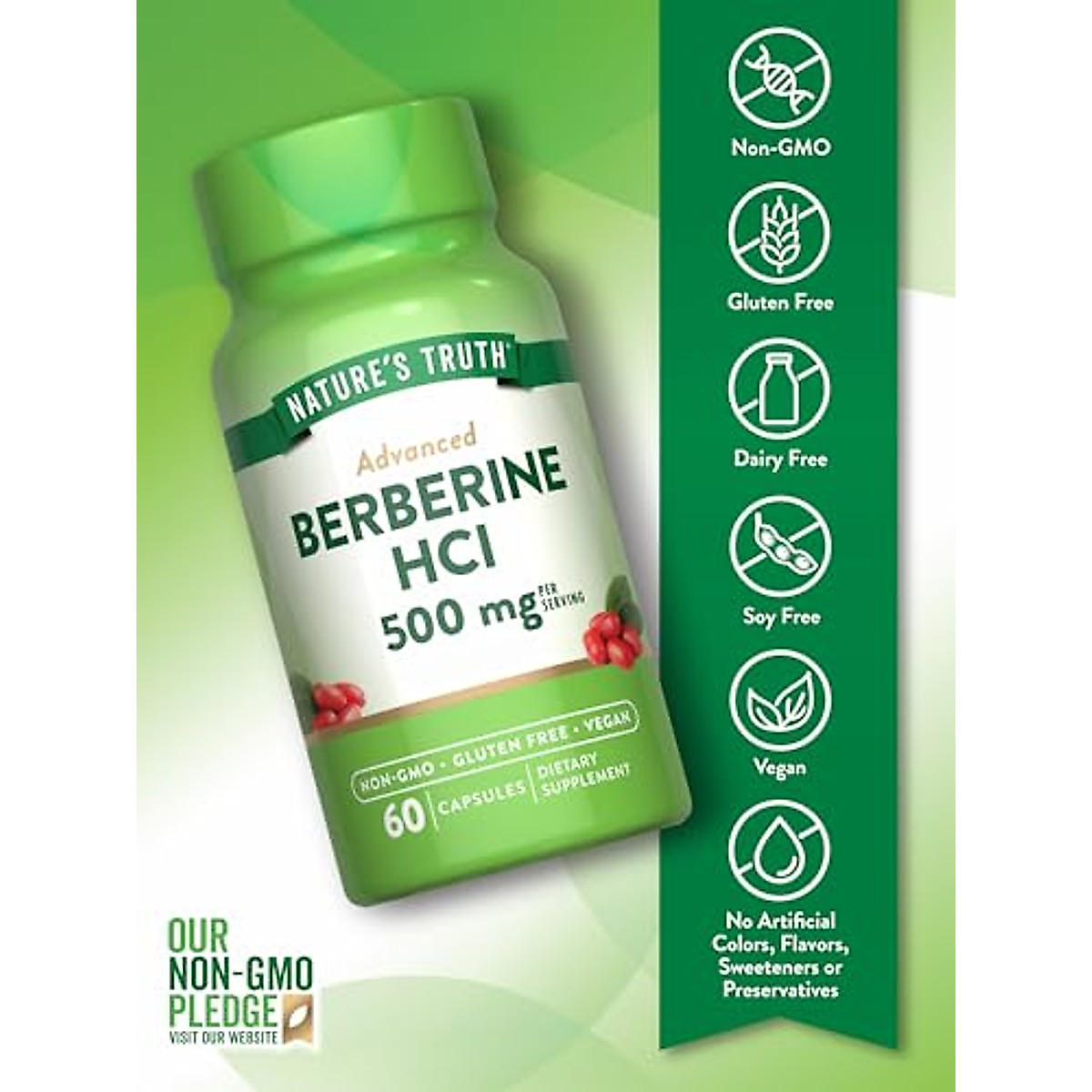 Nature's Truth Berberine 500mg | 60 Capsules | Vegan, Non-GMO, and Gluten Free Supplement