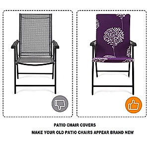 Deisy Dee Patio Dining Chair Covers, Outdoor Steel Sling Folding Chair Covers, Garden Metal Chair Covers (1, Purple Tree)