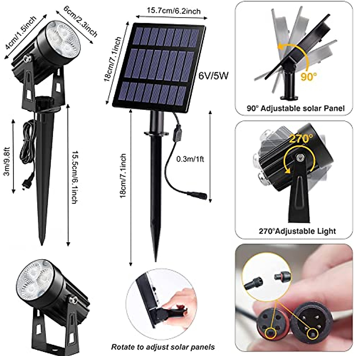 LINQELLY Solar Spotlights Solar Outdoor Lights, Landscape Garden Lights Solar Spot Lights IP65 Waterproof Outdoor Spotlight Auto On/Off Decorative Lighting for Garden Yard Lawn Path 4 in 1