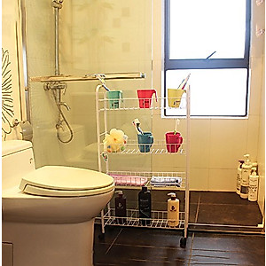 OKOKMALL US--Kitchen Storage Cart Slim Fridge Slide Tower Rack Shelf 4-Tiers with Wheels