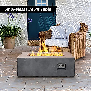 Kante 42 Inches Outdoor Propane Fire Pit Table, Rectangular Concrete Smokeless Gas Fire Pit Table for Patio Garden, 50,000 BTU Stainless Steel Burner, Waterproof Cover, Natural Concrete (A-R01-81921)
