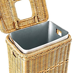 The Basket Lady Drop-in Wicker Rectangular Trash Basket with Metal Liner, 20 in L x 13 in W x 24 in H, Antique Walnut Brown