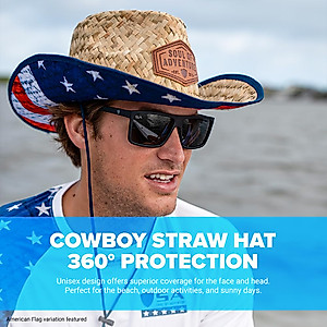 New Handwoven Premium Straw Cowboy Hat for UV Sun Protection | Adjustable Drawstring, Universal Size | Ideal for Beach, Fishing, Outdoor Camping Activities (American Flag)