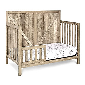 Pvillez Convertible Crib, 4-in-1 Convertible Crib, Farmhouse Style Baby Crib Converts to Toddler Bed, Daybed and Full Size Bed, Easy Assembly (Vintage Chestnut)