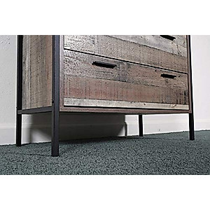 OS Home and Office Furniture Model Metal Frame and Legs four drawer chest, Rustic Reclaimed Barnwood Laminate