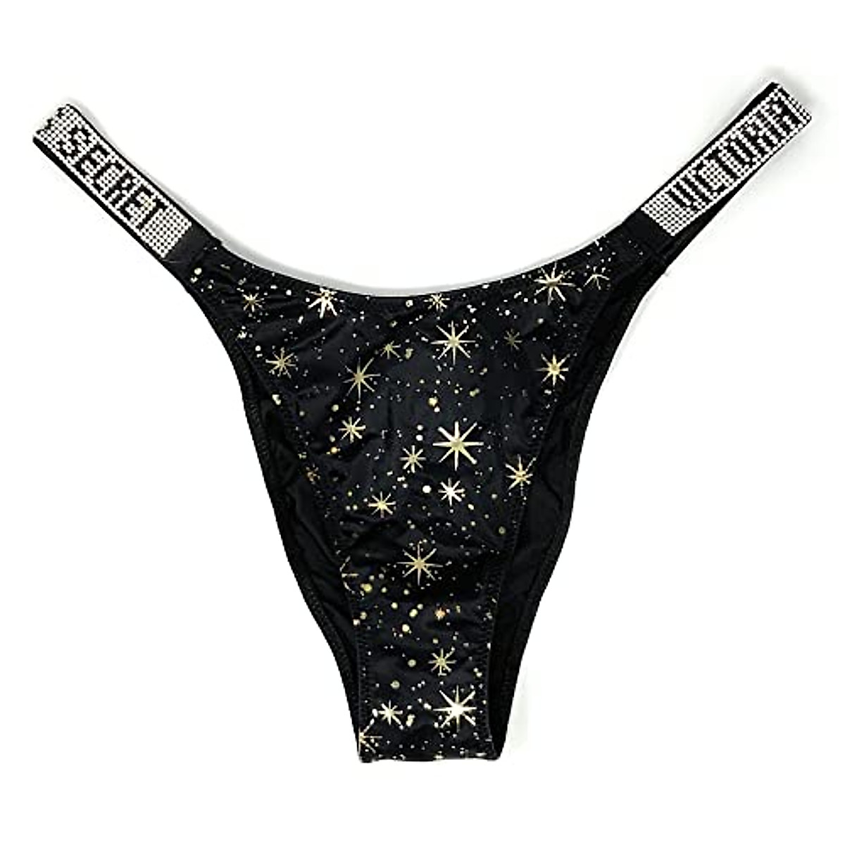 Victoria's Secret Very Sexy Bombshell Shine Brazilian Panty, Black Gold Stars, Medium