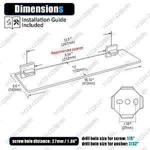 KOKOSIRI Wall Shelves Floating Bathroom Glass Shelf for Kitchen Storage, 16'' x 5.6'' Tempered Glass Wall Mounted Polished Stainless Steel B1106CH-L16