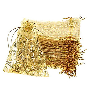 Shapenty 50PCS Organza Gift Bags Wedding Favor Candy Business Samples Display Jewelry Pouch Wrap with Drawstring for Baby Shower and Birthday Party (Gold)