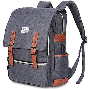 Modoker Vintage Laptop Backpack for Women Men,School College Backpack with USB Charging Port Fashion Backpack Fits 15.6Inch Notebook, Grey