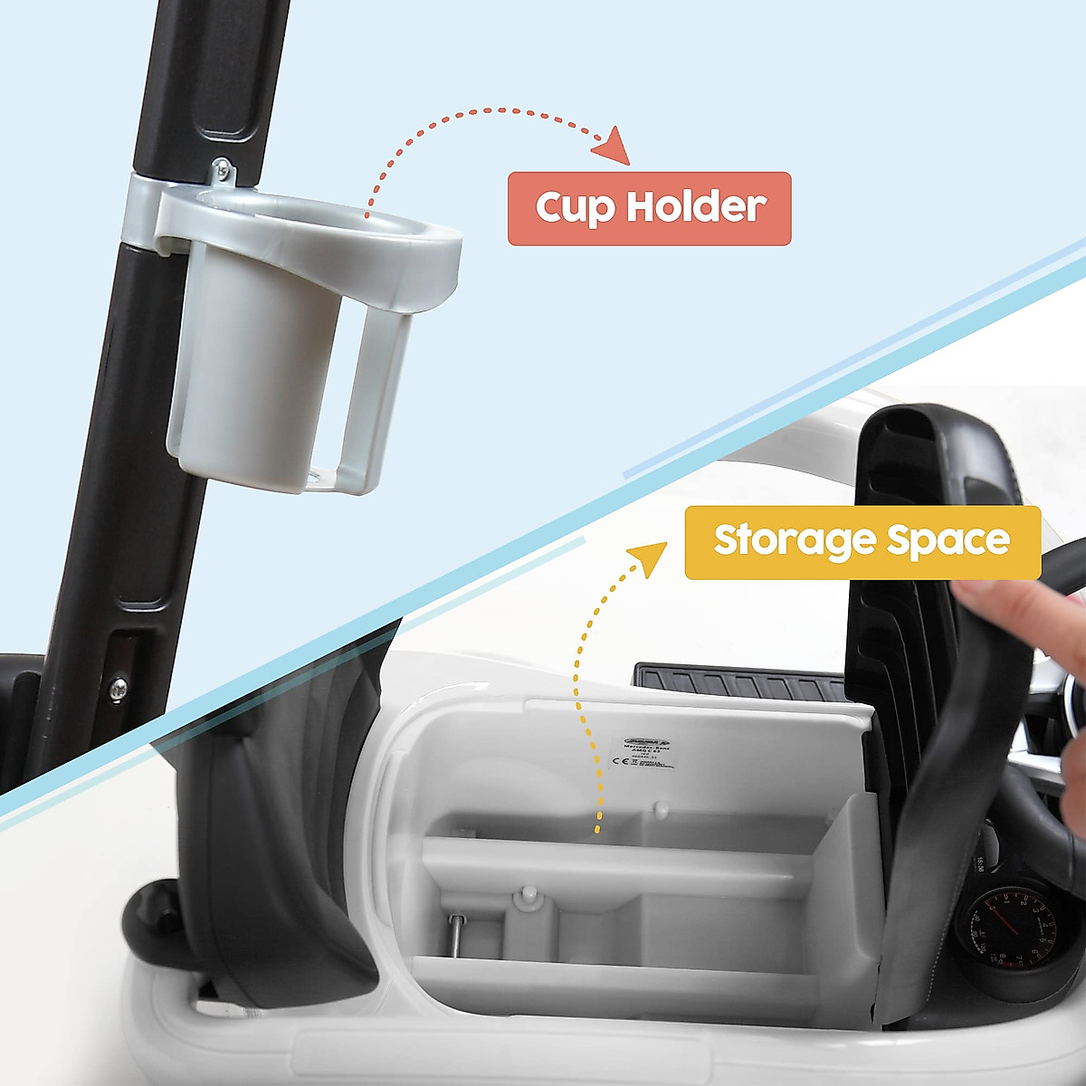 TOBBI Push Cars for Toddlers 3 in 1 Mercedes Benz Kid Ride on Toy Stroller Sliding Walking Car with Handle, Safety Bar, Cup Holder, Horn, Music, Under Seat Storage for Boys & Girls, White