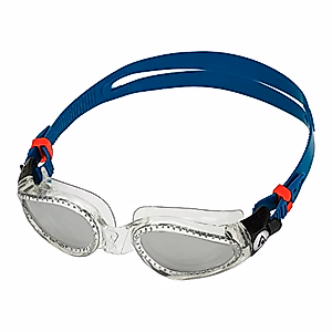 Aqua Sphere Kaiman Adult Swimming Goggles - The Original Curved Lens Goggle, Comfort & Fit for the Active Swimmer | Unisex Adult, Silver Titanium-Mirrored Lens, Clear/Petrol Frame (EP3000098LMS)