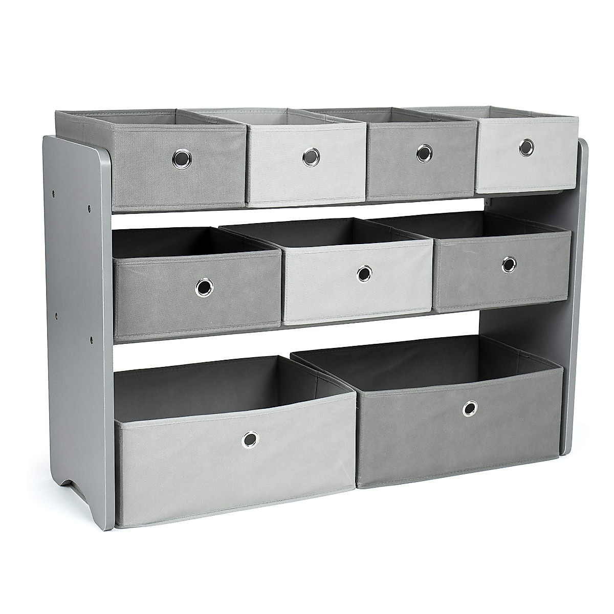 Humble Crew Kids Toy Organizer with 9 Storage Fabric Bins, Grey & Grey/White Kids Book Rack Storage Bookshelf, 4 Tiers