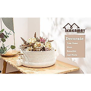 KAKAMAY Woven Baskets for Storage(16"x8"),Blanket Basket for Organizing Living Room,Cotton Rope Basket Woven Baby Laundry Hamper,Collapsible Laundry Room Organization,Clothes,Toy Chest(White)