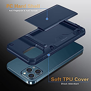 iPhone 12 Pro Max Case, SUPBEC Silicone Protective Wallet Case with Card Slot [Screen Protector x2] [Military Grade Protection] [Anti-Scratch], iPhone 12 Pro Max Case with Card Holder, 6.7", Blue