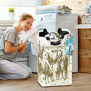 Kigai Laundry Hamper Basket Western Cow Boys Collapsible Nursery Storage Bin Waterproof Clothing Baskets for Home Bedroom Bathroom Washing Room