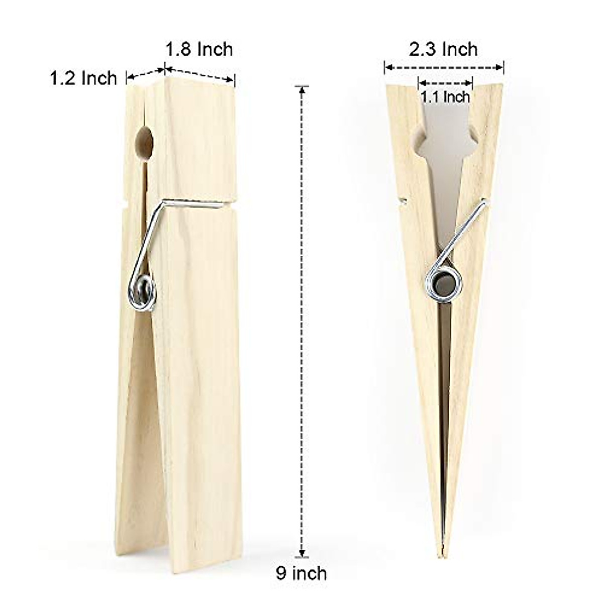 9 Inch, Giant Clothespins, Jumbo Wood Clips for DIY Craft, Bathroom or Laundry Room Decoration, 2 PCS