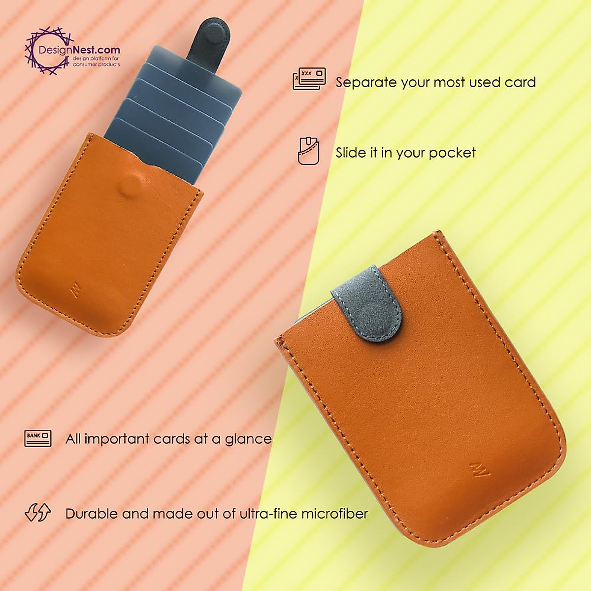 Allocacoc Slim wallet, DesignNest DAX wallet, Cascading pull-tab wallet, Hold upto 6 cards, small wallet, Card holder, Purse (Brown, Leather)