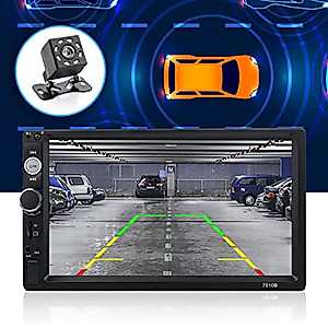 SKsek Double Din 7 Inch Car Stereo with Mirror Link, MP5 Multimedia Sensitive Touch Screen Car Radio with 8LED Backup Camera, Remote Control Support Multiple Audio FM Radio Wireless USB/SD/AUX