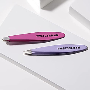 Tweezerman Mini Slant and Point Tip Tweezer - Tweezers Set for Eyebrows, Facial Hair, Ingrown Hairs