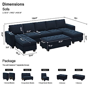 Belffin Modular Sectional Sofa Set Velvet U Shaped Sofa Set with Reversible Wide Chaise Convertible Corner Sectional Sofa Couch Set with Storage Ottoman Blue