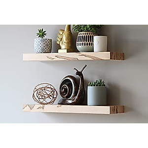 Urban Legacy Modern Hardwood Floating Accent Shelves | Set of 2 | Wormy Maple | Furniture Grade Clear Coat | Amish Handcrafted, Lancaster, PA (24" x 7" x 2")