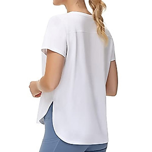 THE GYM PEOPLE Women's Workout T-Shirts Loose Fit Short Sleeve Cotton Running Basic Tee Tops with Split Hem White