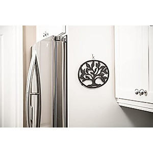 gasaré, Trivet for Hot Dishes, Pots and Pans, Metal Trivet, Tree Roots Oval Design, Cast Iron, Rubber Feet Caps, Ring Hanger, 8¼ x 7 Inches, Brown Finish, 1 Unit