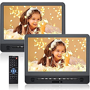 12" Portable DVD Player for Car, DESOBRY Car DVD Player Dual Screen with 5-Hour Rechargeable Battery, HD Transmission, Headrest DVD Player Support USB/SD,Last Memory(1 Player+1 Monitor)