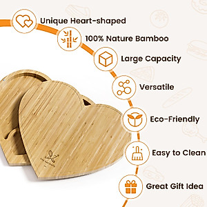 Charcuterie Boards Gift Set - 2 Unique Heart Shade Bamboo Cheese Board with 2 Seasoning Dishs - Mothers Day Gifts for Mom - House Warming Gifts New Home - Wedding Gifts, Bridal Shower Gift