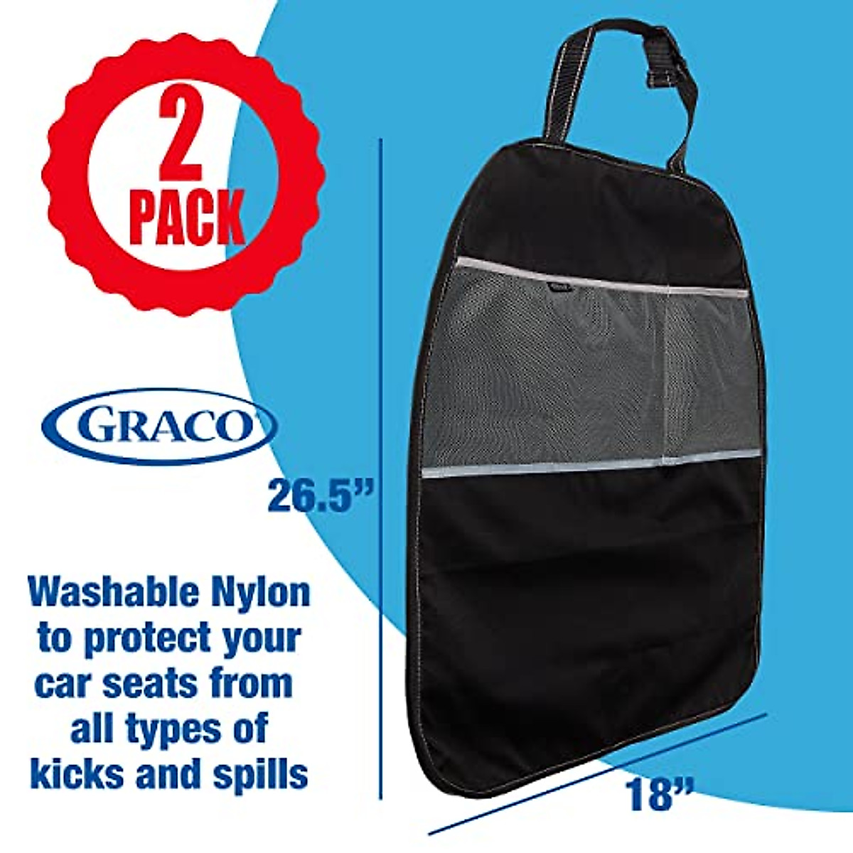Graco 2 Pack Auto Seat Back Kick Protectors for Kids, Large Kick Mats for Car, Waterproof Automotive Car Back Seat Cover Protect from Dirt, Mud, Stains, Scratches, Fit Most Cars