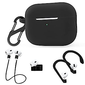 Geiomoo 4 in 1 Silicone Case Compatible with Air Pods Pro 2nd Generation, Protective Cover with Carabiner (Black)