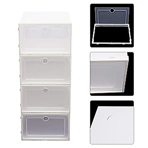 20 PCS Shoe Storage Boxes,Clear Plastic Clamshell Shoebox Stackable Shoe Organizer Foldable Display Box Container Closet Shelf Shoe Organizer,Need to Assemble (Angel White Large Round Holes)