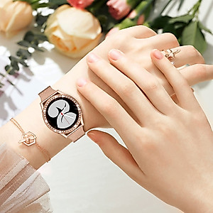 JOYOZY Bands Compatible with Samsung Galaxy Watch 4 40mm with Screen Protector Case,20mm Quick Release Watch Band Stainless Steel Strap & Diamond Bezel Case Cover for Galaxy Watch 4