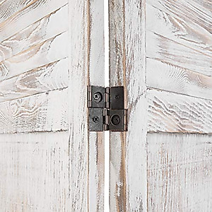 MyGift Room Divider, 4-Panel Antique Whitewashed Wood Louvered Shabby Chic Home Decor Dressing Screen with Dual-Action Hinge