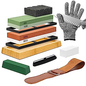 Bellsal Knife Sharpening Stone Whetstone Knife Sharpener Wet Stones Chisel Sharpening Kit Stones Leather Strop Honing Guide for Sharpeners Knives