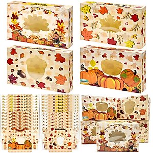 24Pcs Fall Cookie Boxes with Window, Autumn Maple Leaf Cookie Gift Cardboard Paper Treat Boxes Cookie Goody Container for Fall Harvest Wedding Thanksgiving Party Supplies