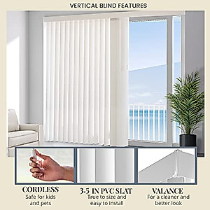 CHICOLOGY Vertical Blinds , Door Blinds & Shades , Blackout Window Shade , Vertical Blinds for Doors , Sliding Blinds Oxford White (Vinyl) 78"W X 84"H